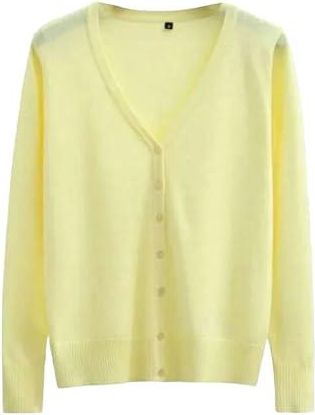 Generic Cardigan dhiver d&eacute;contract&eacute; en tricot &agrave; manches longues et col en V pour femme, Jaune, 3XL
