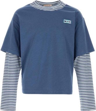 Marni Homme, Tops, Bleu, Taille: XL T-Shirt Ray&eacute; Superpos&eacute;