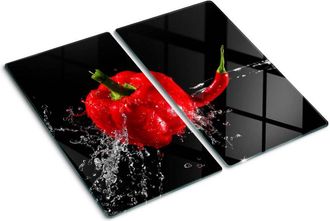 Tulup Tulup - Planche de cuisine, couvre plaque, verre planche d&eacute;couper, verre tremp&eacute; - 2 x 30 x 52 cm - Poivron rouge