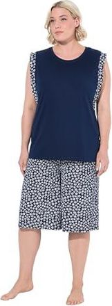 Ulla Popken Femme Grandes Tailles Pyjama Deux pièces. Short, Jambe Large. Débardeur, Encolure Ronde Bleu Nuit 42+ 838043139-42+