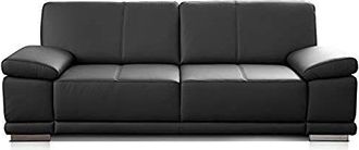 Cavadore 3-Sitzer Sofa Corianne / Echtledercouch im modernen Design / Mit Armteilverstellung / 217 x 80 x 99 / Echtleder schwarz