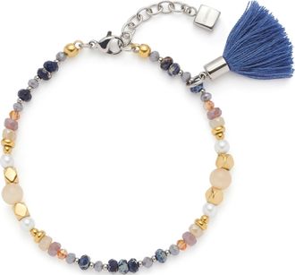 Leonardo Armband Babsi, Arm-Schmuck aus silberfarbenem Edelstahl, unterschiedliche Perlen in gedeckten Farben, facettierte Würfel und einer Tassel, 18-21 cm Lä