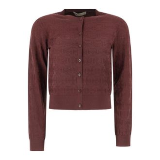 Tory Burch T Monogram Jacquard Cardigan - - Knitwear - Damen - Braun - L