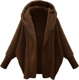 Generic Cardigan dhiver &agrave; manches longues en polaire pelucheuse avec poche ouverte sur le devant pour femme, caf&eacute;, XXL