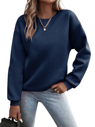 Minetom Pullover Damen Sweatshirt Einfarbige Langarm Rundhals Pulli Herbst Winter Frauen Locker Casual Oberteil Sport Streetwear Sweatshirts ohne Kapuze Langa