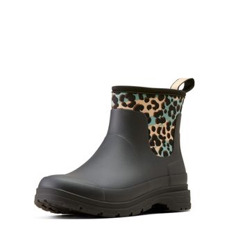 Ariat Womens Kelmarsh Shortie Rubber Boots in Black Leopard Camo, B Medium Width, Size 36.5, by Ariat