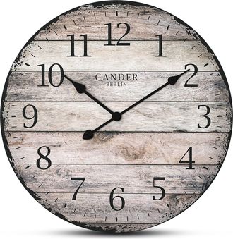 Cander Berlin MNU 7330 Vintage Wanduhr aus MDF mit lautlosem Uhrwerk - 30,5 cm Ø - kein nerviges Ticken
