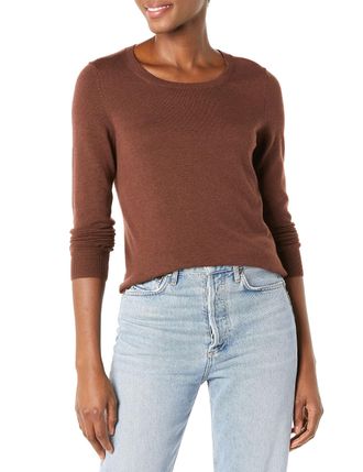 Amazon Essentials Damen Leichter, Lang&auml;rmeliger Pullover Mit Rundhalsausschnitt (Erh&auml;ltlich in &Uuml;bergr&ouml;&szlig;e), Dunkles Kastanienbraun, S