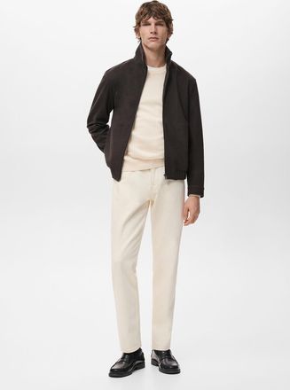 Mango Veste en m&eacute;lange de laine &agrave; zip chocolat - Homme - XXL - MANGO MAN