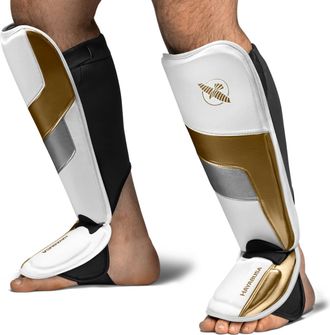 Hayabusa T3 Full-Back Scheenbeschermers - Wit / Goud