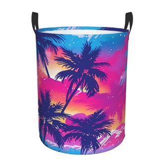 Generic Bunte Palmen W&auml;schekorb Rund W&auml;schek&ouml;rbe Mit Henkel W&auml;scheeimer F&uuml;r Spielzeug Kuscheltier Lagerung