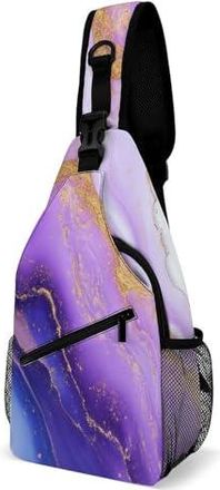 Generic Sacoche Homme Bandouliere Marbre violet dor&eacute; Casual Sacs &agrave; Bandouli&egrave;re Antivol Sac &agrave; Dos De Voyage pour Homme Cyclisme Femme