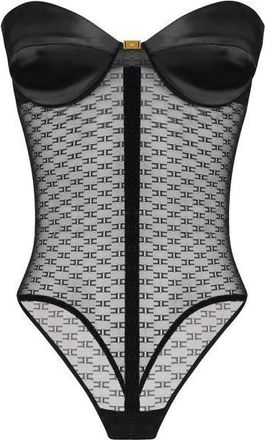 Elisabetta Franchi Femme, Tops, Noir, Taille: 40 FR Tulle Bodysuit