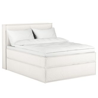 Studio Copenhagen home24 Premium Boxspringbett mit Kopfteil 140 x 200cm Strukturstoff Gesa Wei&szlig;/Wei&szlig; H3 130 cm