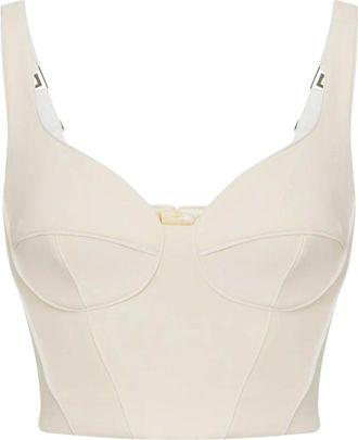 Elisabetta Franchi Femme, Tops, Beige, Taille: 42 FR Top en cr&ecirc;pe avec passepoil contrastant