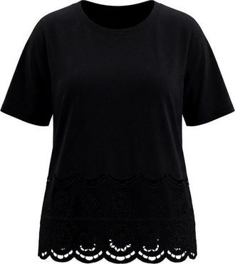 Ulla Popken T-Shirt T-Shirt Lochspitze Oversized Rundhals Halbarm