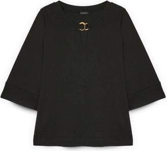 Fiorella Rubino Femme, Blouses et Chemises, Noir, Taille: 38 FR SweaT-shirt en jersey avec d&eacute;tail au d&eacute;collet&eacute;