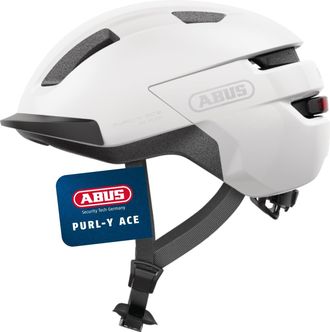 ABUS Fahrradhelm Purl-Y ACE mit LED-Licht - geeignet Fahrten auf E-Bike und S-Pedelec - Trendiger NTA-Schutzhelm f&uuml;r Erwachsene und Jugendliche - Wei&szlig;, Gr&ouml;
