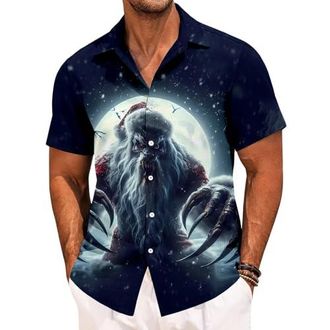Generic Chemise &agrave; boutons pour homme avec t&ecirc;te de mort de P&egrave;re No&euml;l squelette de No&euml;l tendance d&eacute;contract&eacute;e gothique cool vacances f&ecirc;te d&eacute;t&eacute;, Terreur de No&euml;l,