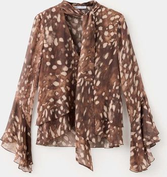 Mango Blouse gaze imprim&eacute;e marron - Femme - XS - MANGO