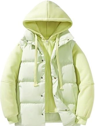 Generic Veste matelass&eacute;e en coton pour homme - Coupe ajust&eacute;e - Pour lautomne et lhiver - Veste l&eacute;g&egrave;re &eacute;paisse et chaude &agrave; capuche, vert clair, 3XL