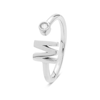 Luxenter Alphabetring aus 925 Sterling Silber mit gl&auml;nzenden Zirkonia und rhodiumbeschichtetem Finish