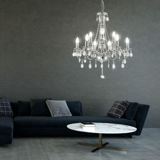ETC Shop Lustre chromé design lustre lampe suspendue plafonnier rideau en cristal clair