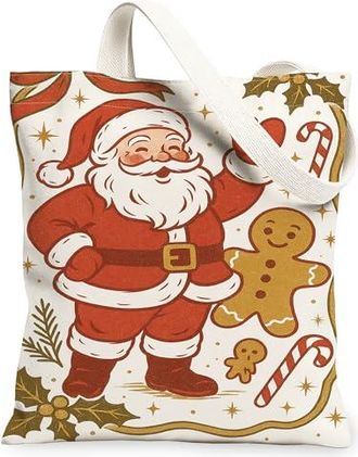 Generic Sacs fourre-tout en toile avec motif P&egrave;re No&euml;l - R&eacute;utilisables - L&eacute;gers - Lavables, Rouge, 13x15 Inch