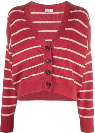 Brunello Cucinelli cardigan en coton à rayures - Rouge