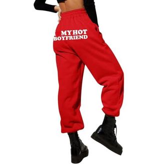 Generic Pantalon de jogging tendance pour la Saint-Valentin 2026 pour femme, pantalon de surv&ecirc;tement avec poches, taille haute, coupe athl&eacute;tique, Rouge, XXL