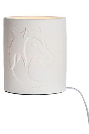 Gilde Deko Lampe Tischleucht Pferdekopf - aus Porzellan, weiß - Fassung E14, max 40 Watt - Höhe 20 cm
