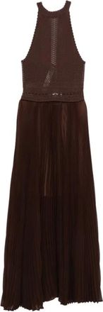 Twinset Femme, Robes, Brun, Taille: 36 FR Crochet Pleated Maxi Dress