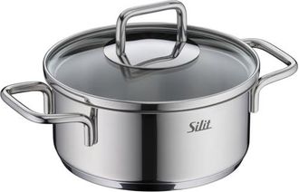 Silit Extra Cook Mini-Bratentopf 14 cm mit Glasdeckel, Innenskalierung, breiter Sch&uuml;ttrand, qualitativer, sp&uuml;lmaschinenfester Crominox-Edelstahl, kleine Por