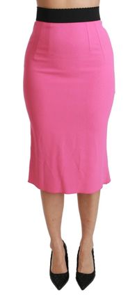 Dolce & Gabbana Womens Pink High Waist Pencil Cut Midi Skirt