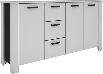Byliving Sideboard FARO/Stollenoptik / 3 Türen und 3 Schubkästen/verstellbare Einlegeböden/viel Stauraum/Kommode/Anrichte/Maße: B 160, H 84, T (Weiß)