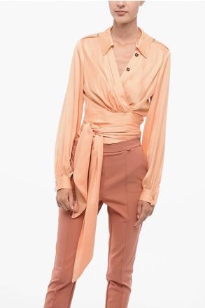 Elisabetta Franchi Silk Blouse with Self-tie Detail size 44