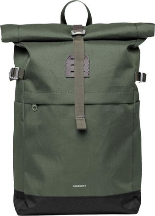 Sandqvist Unisex ICON Rolltop M Backpack, Dawn Green with Dark Brown Leather