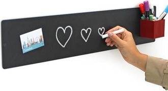 KalaMitica Tableau Magnétique Mural en Acier, Écrivable à la Craie, Couleur Noir Anthracite, 14x70x0,12 cm