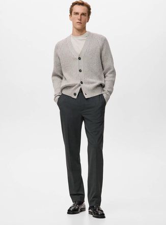 Mango Cardigan maille c&ocirc;tel&eacute;e laine m&eacute;lang&eacute;e beige - Homme - XXL - MANGO MAN