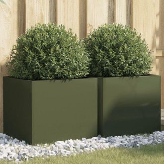 vidaXL Vidaxl - Jardini&egrave;res 2 pcs vert olive 42x40x39 cm acier lamin&eacute; &agrave; froid