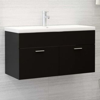 vidaXL vidaXL Waschbeckenunterschrank mit Einbaubecken Schwarz Holzwerkstoff