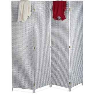 Relaxdays Relaxdays Paravent int&eacute;rieur, 4 parties, HxL 180 x 180 cm, s&eacute;parateur pliable, moderne, plastique, brise-vue, blanc-gris
