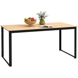 OUTSUNNY Gartentisch f&uuml;r 6 Personen 160 x 80 cm Wetterfest Balkontisch mit Holzoptik Lamellendesign, Buffettisch Metall Campingtisch Terrassentisch