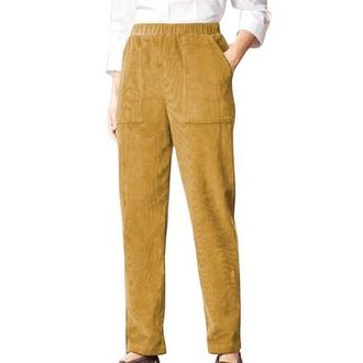 Generic Pantalon en velours côtelé pour femme, pantalon élastique taille haute à jambe droite, pantalon décontracté ample et confortable avec poches, kaki, XX