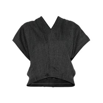 Balenciaga Schwarze Wollhose mit Karomuster - - Blouses & Shirts - Damen - Schwarzk - XS