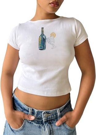 Generic Haut court d&eacute;t&eacute; &agrave; manches courtes pour femme - D&eacute;contract&eacute; - Pour course &agrave; pied - Col rond - Coupe ample - Mignon - Vintage - Demi-chemises de sortie 