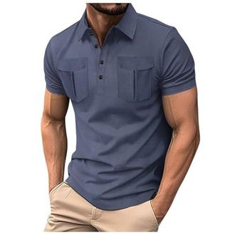 Generic Polo d&eacute;t&eacute; pour homme - Avec bouton et revers - Double poche - Couleur unie - Manches courtes - D&eacute;contract&eacute;, gris, XXL