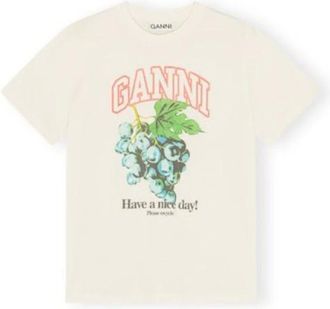 Ganni Femme, Tops, Blanc, Taille: 42 FR T-shirt Blanc avec Imprimé de Grappe de Raisin
