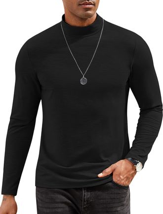 Coofandy Herren Rollkragenshirt Long Sleeve Dünne Rollkragenpullover Rollkragen Langarmshirt Männer Pullover Turtleneck Shirt Unterziehrolli Schwarz L
