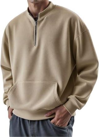 Generic Sweat-shirt sans capuche pour homme avec fermeture &eacute;clair 1/4 - Pull l&eacute;ger &agrave; manches longues - Col montant - Coupe droite - Confortable - Doux - Print